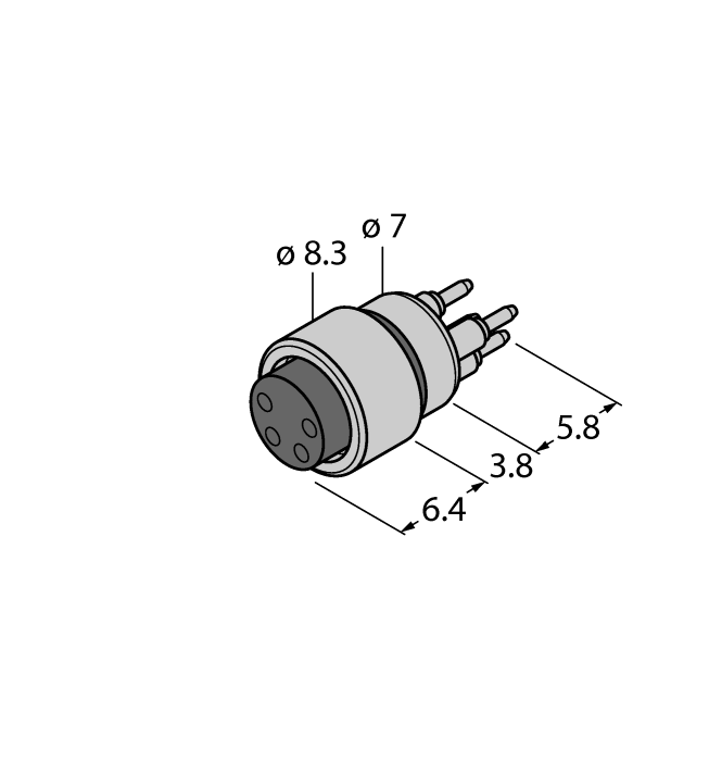 Round connector M8 x 1 / Ø 8 mm - Ø 8 mm Flange Connector, with Print ...